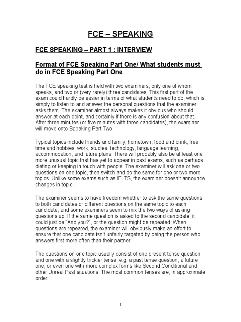 Fce Speaking Tips | PDF | Test (Assessment) | Grammatical Tense