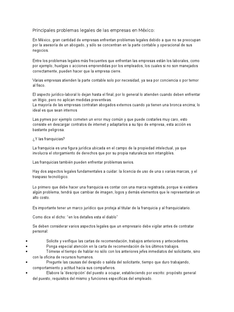 Principales Problemas Legales de Las Empresas en México | PDF ...