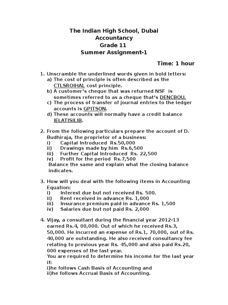 Accountancy Worksheet Practice | PDF | Debits And Credits | Cheque