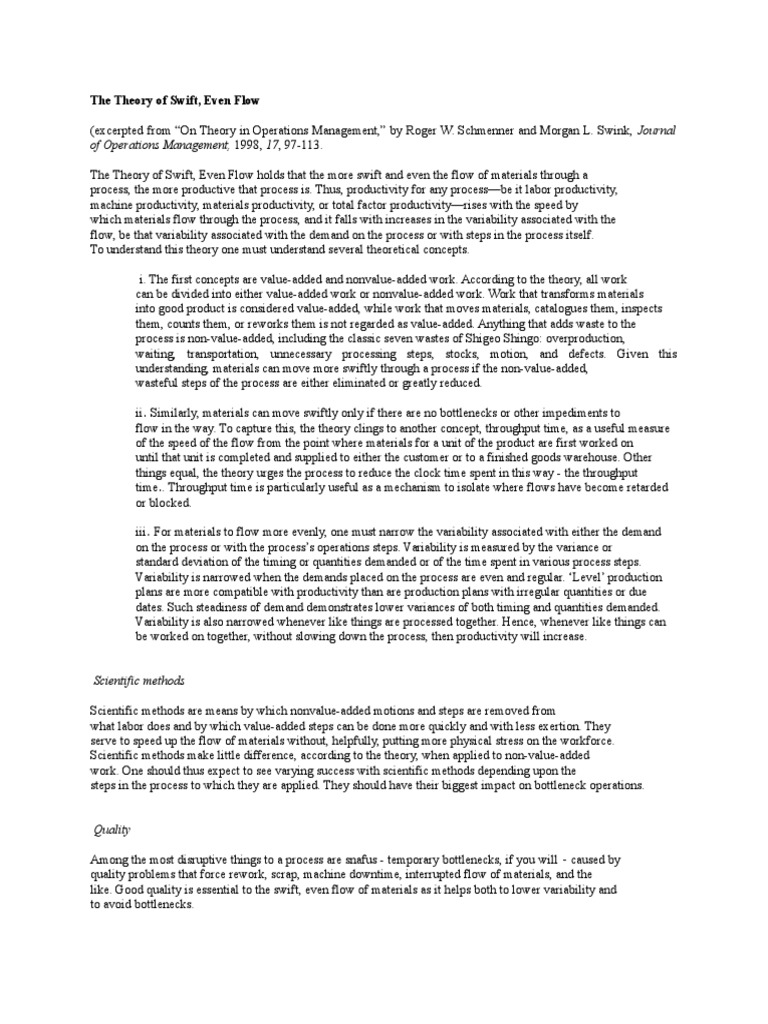 Theory of Swift Even Flow Explained | PDF | Scientific Method | Inventory