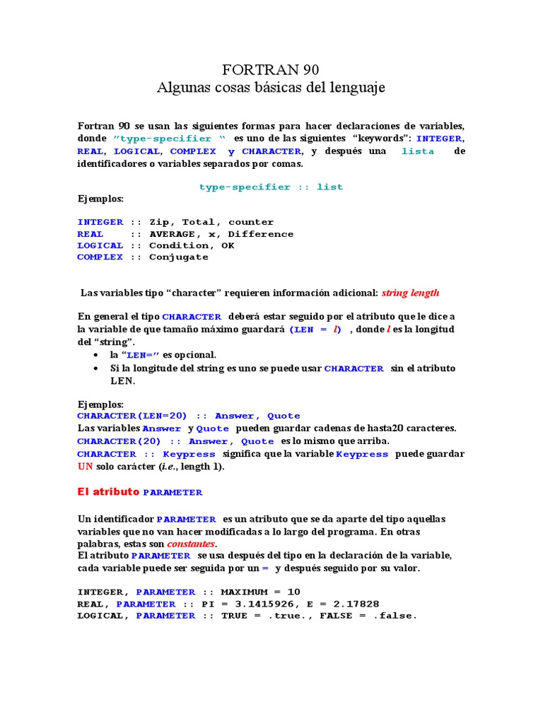 Fortran90 1 | PDF | Variable (informática) | Cadena (informática)