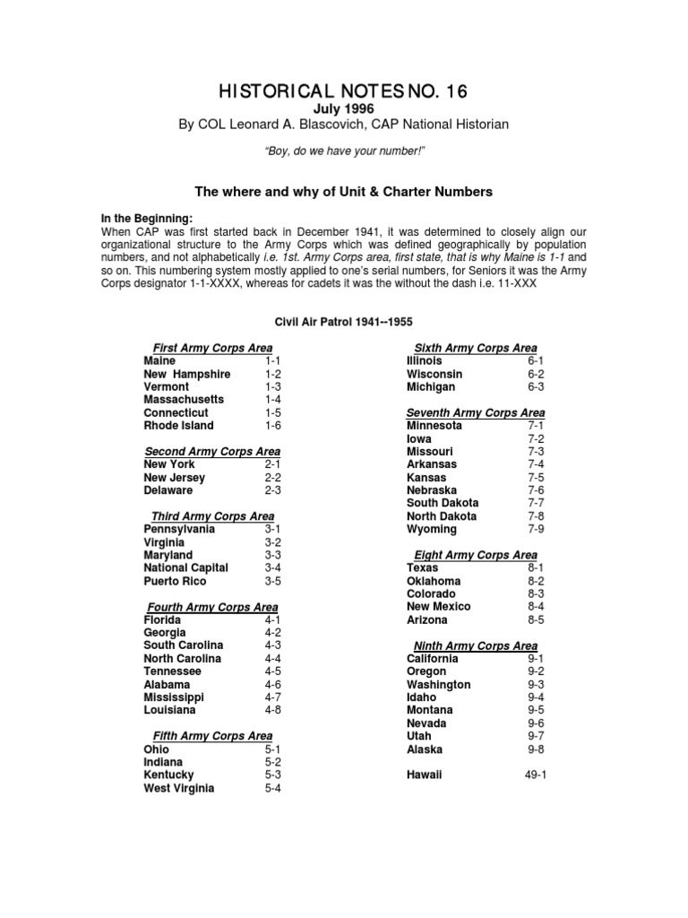 CAP Unit and Charter Number History | PDF | Civil Air Patrol | Corps