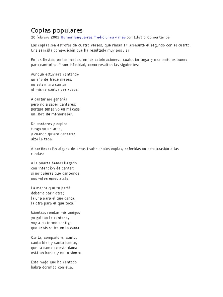 Coplas Populares | PDF | Poesía | Amor