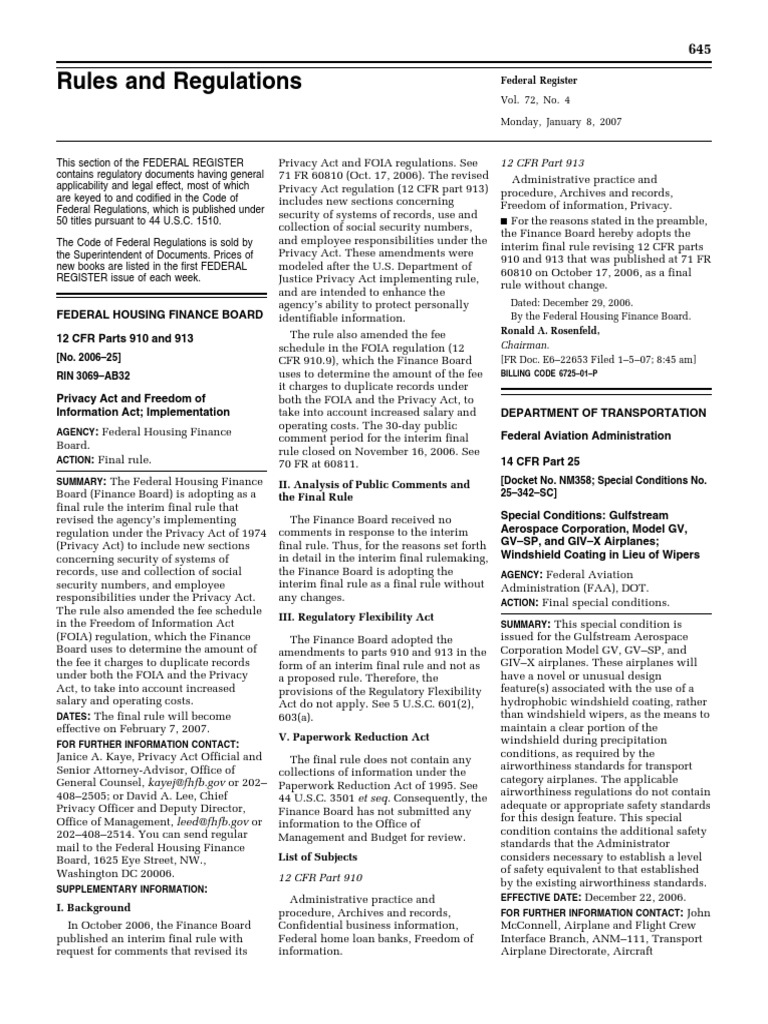 Rule: Privacy Act and Freedom of Information Act Implementation | PDF ...