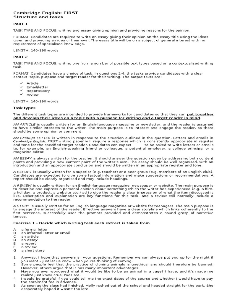 Cambridge English FIRST - Writing - General Overview | Download Free ...