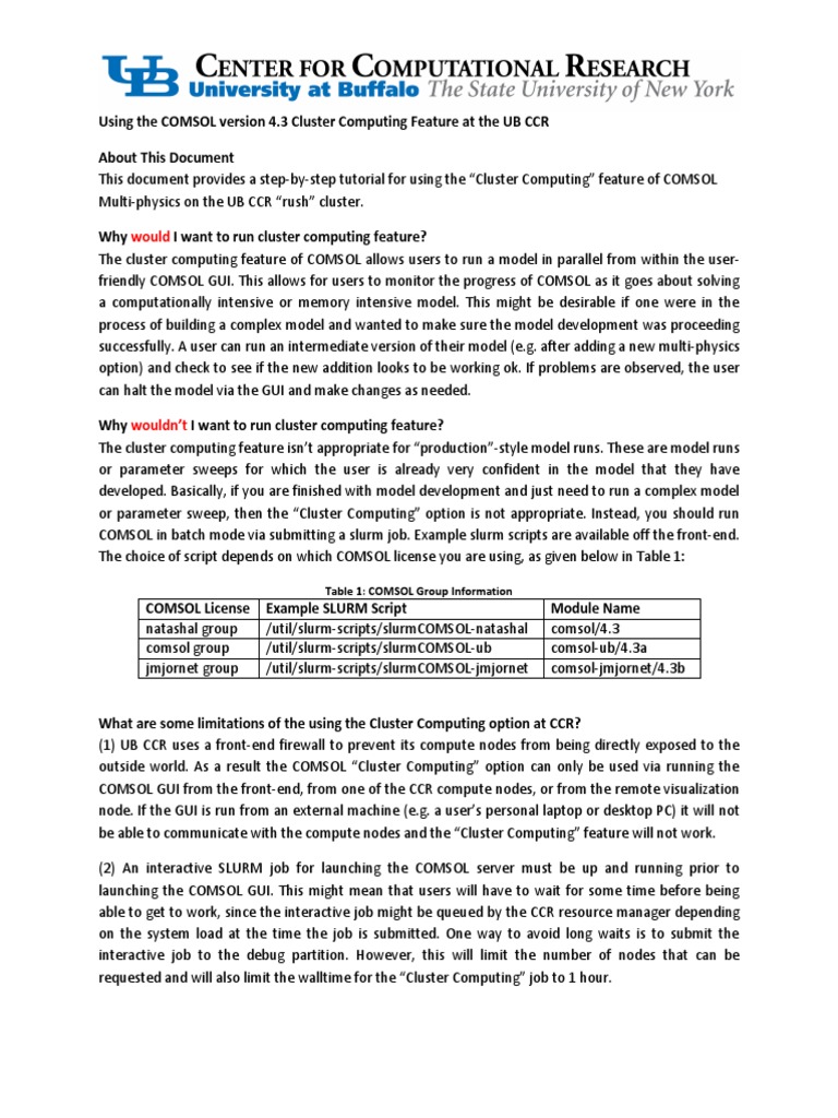 Using COMSOL Cluster Computing at CCR R2 | PDF | Command Line Interface | Computer Cluster