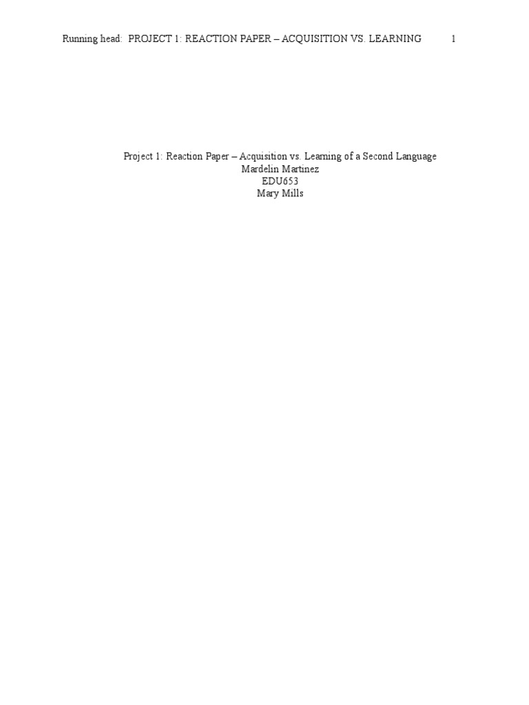 Project 1 - Reaction Paper | Second Language | Language Acquisition