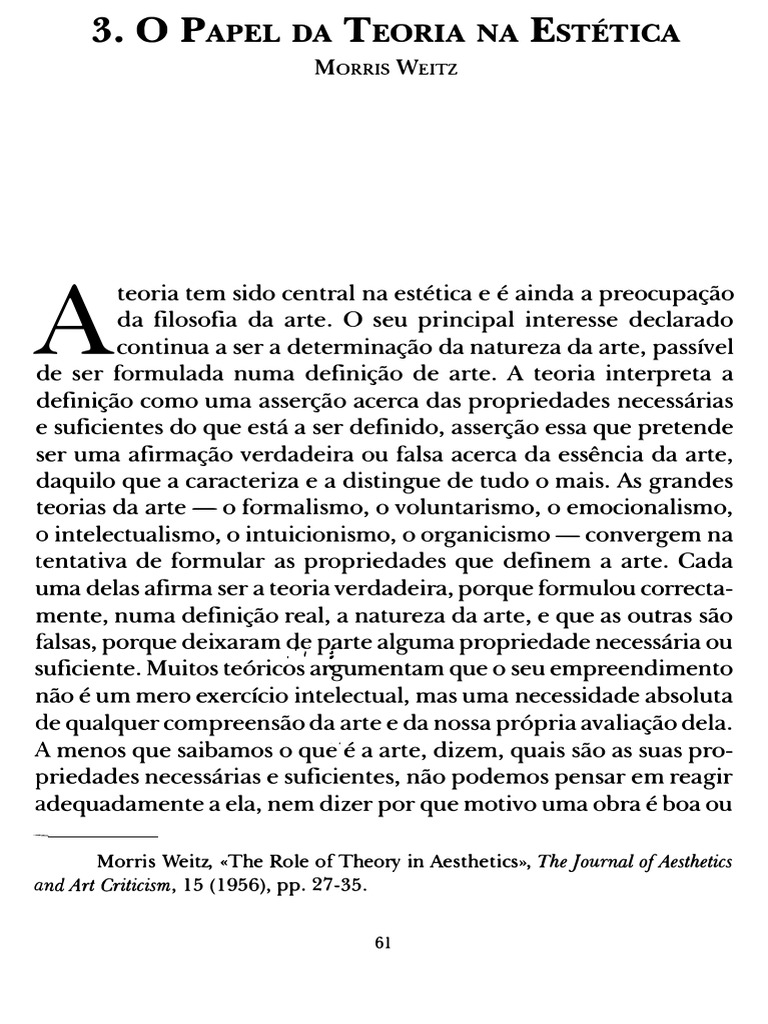 O Papel Da Teoria Na Estetica - em O Que E - Morris Weitz | PDF ...