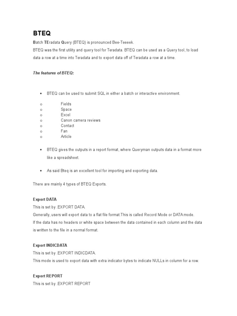 BTEQ Guide for Teradata Users | PDF