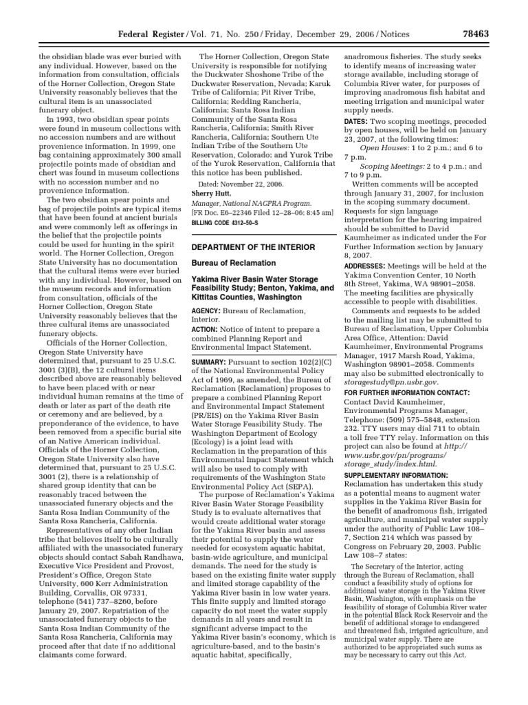 Notice: Environmental Statements Notice of Intent: Yakima River Basin ...