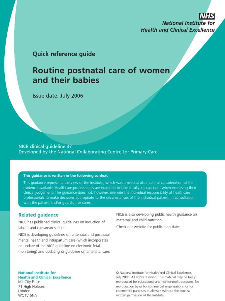 Postnatal Care - Quick Reference Guide | PDF | Breastfeeding | Infants