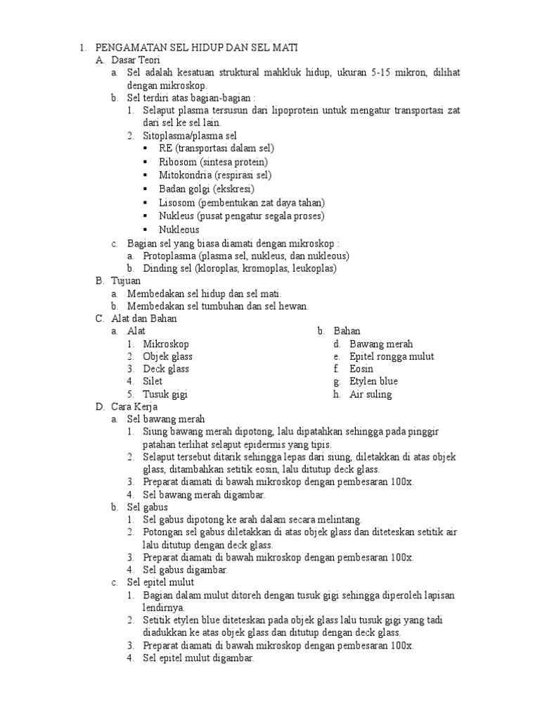 Pengamatan Sel Hidup Dan Sel Mati | PDF