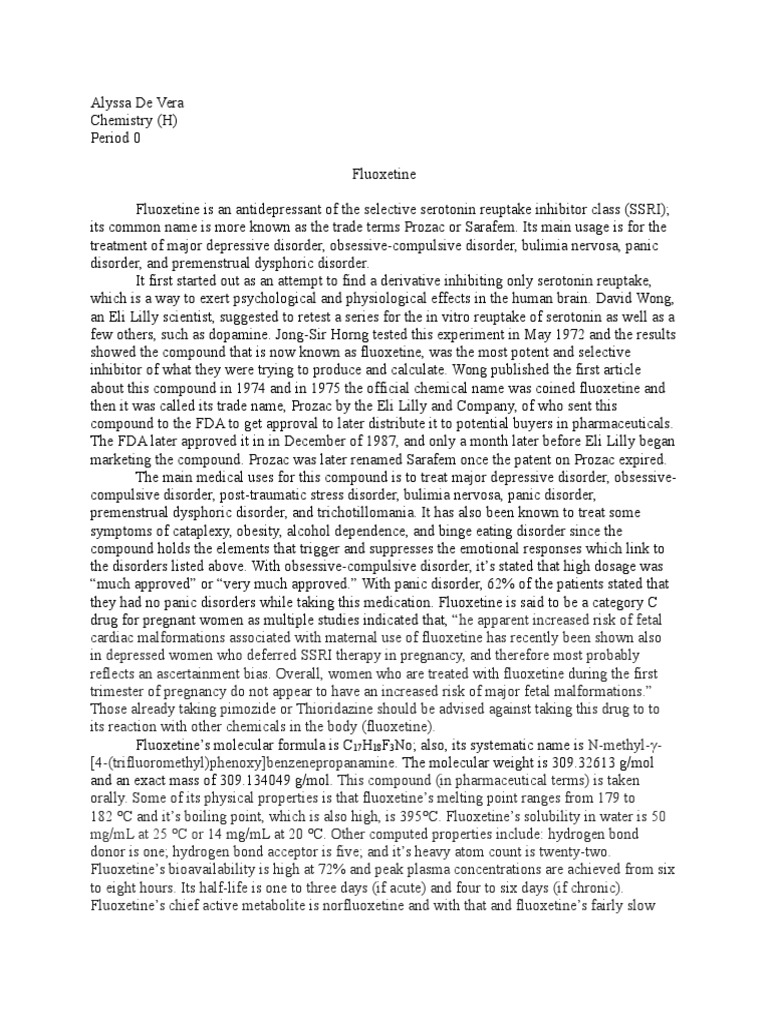 Fluoxetine - Chemistry | Drugs | Medicine