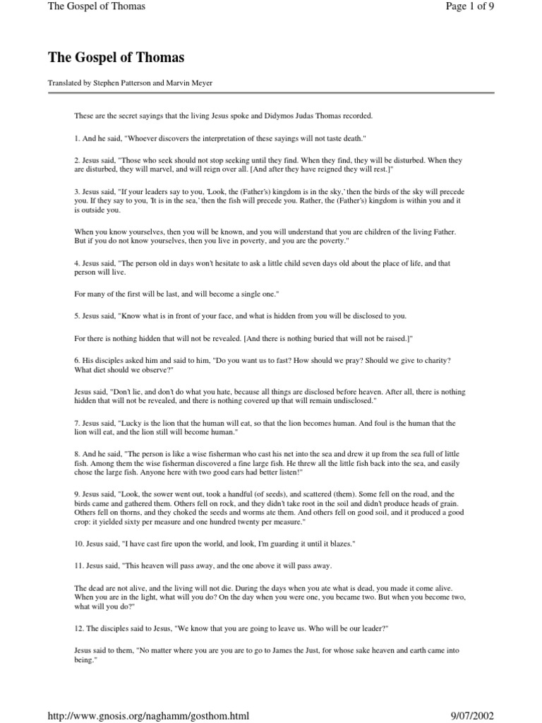 Gospel of Thomas | PDF | Jesus | Disciple (Christianity)