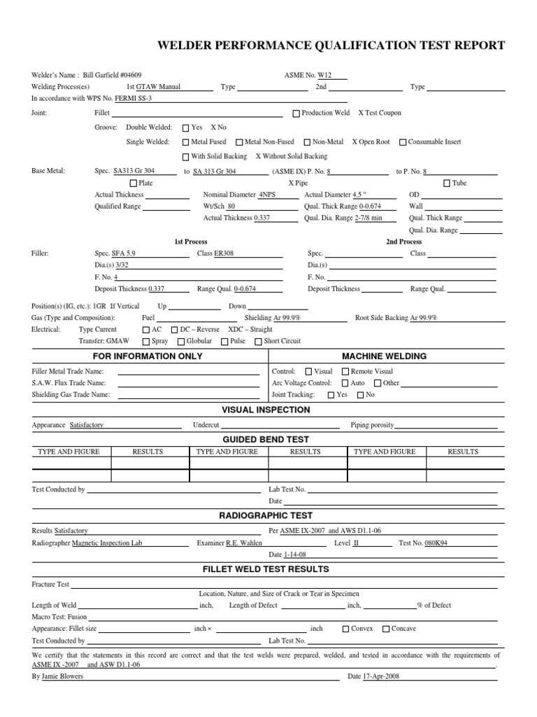 Welder Qualification Record | PDF