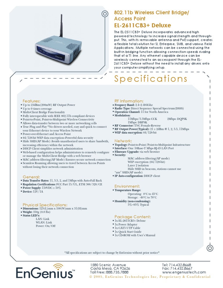 EL 2611CB3+ Deluxe | PDF | Wireless Lan | Wireless Access Point