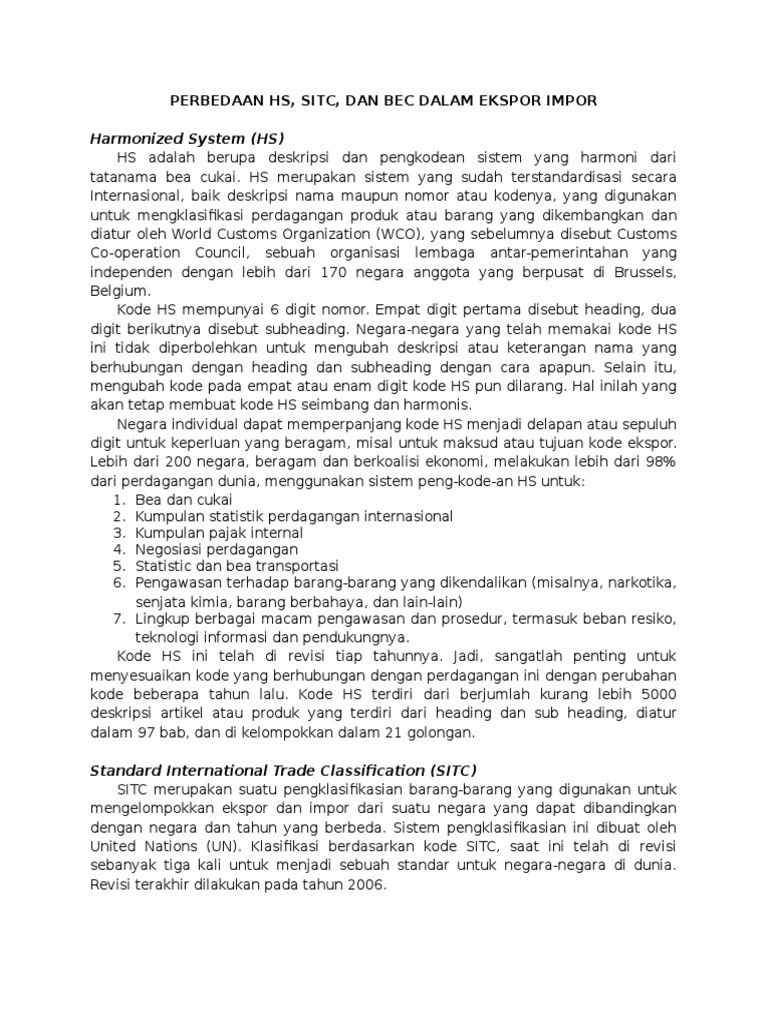 Perbedaan Kode Hs Sitc Dan Bec | PDF