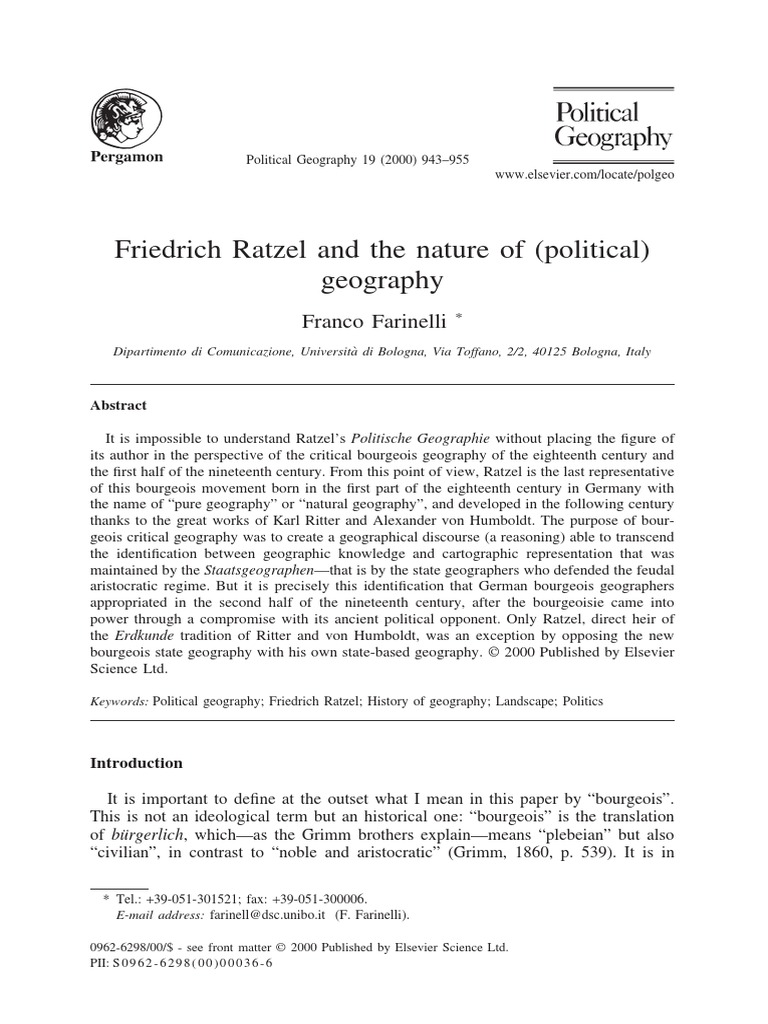 Friedrich Ratzel's Political Geography | PDF | Geography | Cartography