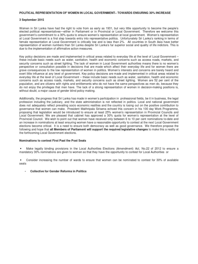 Political Representation of Women at Local Government - Towards ...