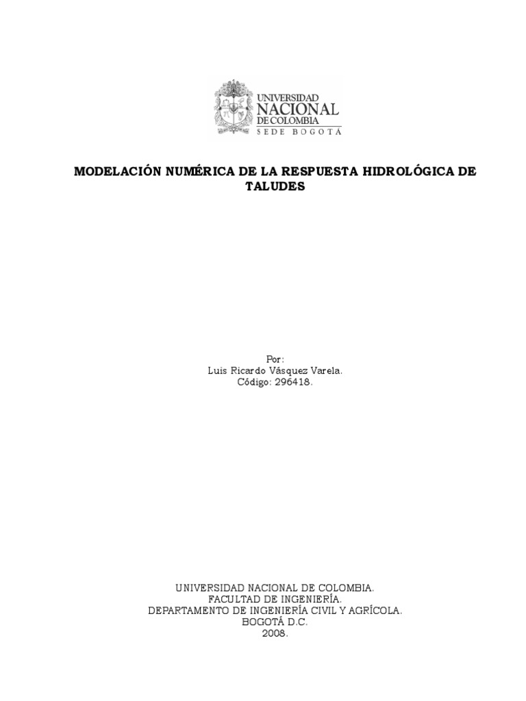 Modelación Numérica de La Respuesta Hidrológica de Taludes | PDF | Agua ...
