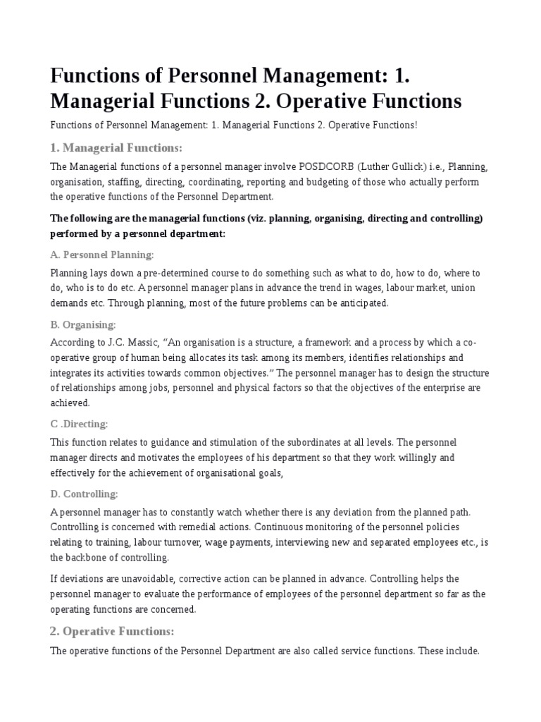 Functions of Personnel Management | PDF | Labour Economics | Employment