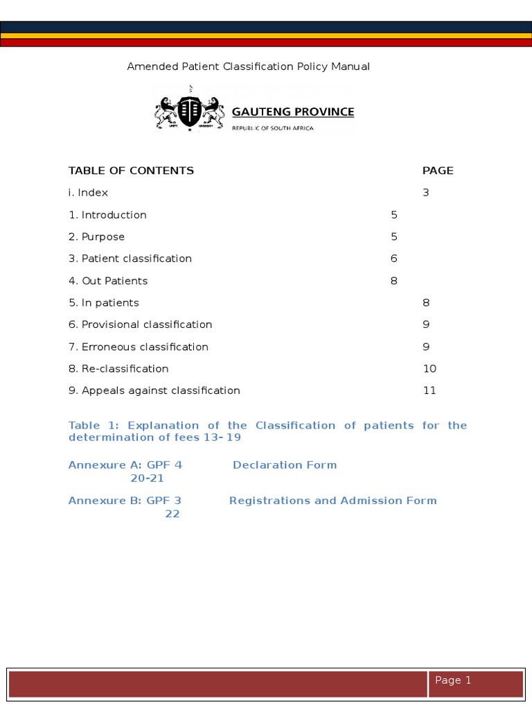 Patient Classification Policy Manual | PDF | Health Care | Hospital