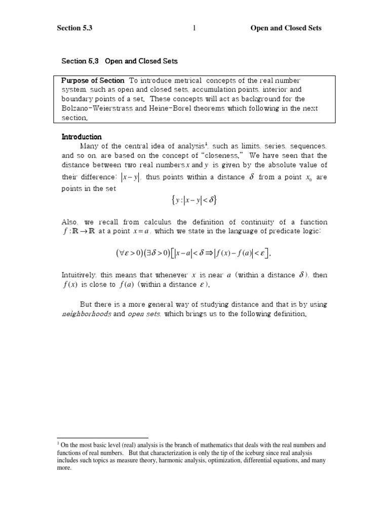 Open and Closed Sets | PDF | Real Number | Continuous Function