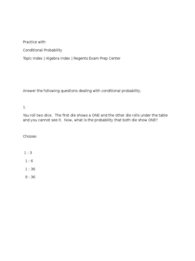 Condition Prob | PDF | Odds | Probability