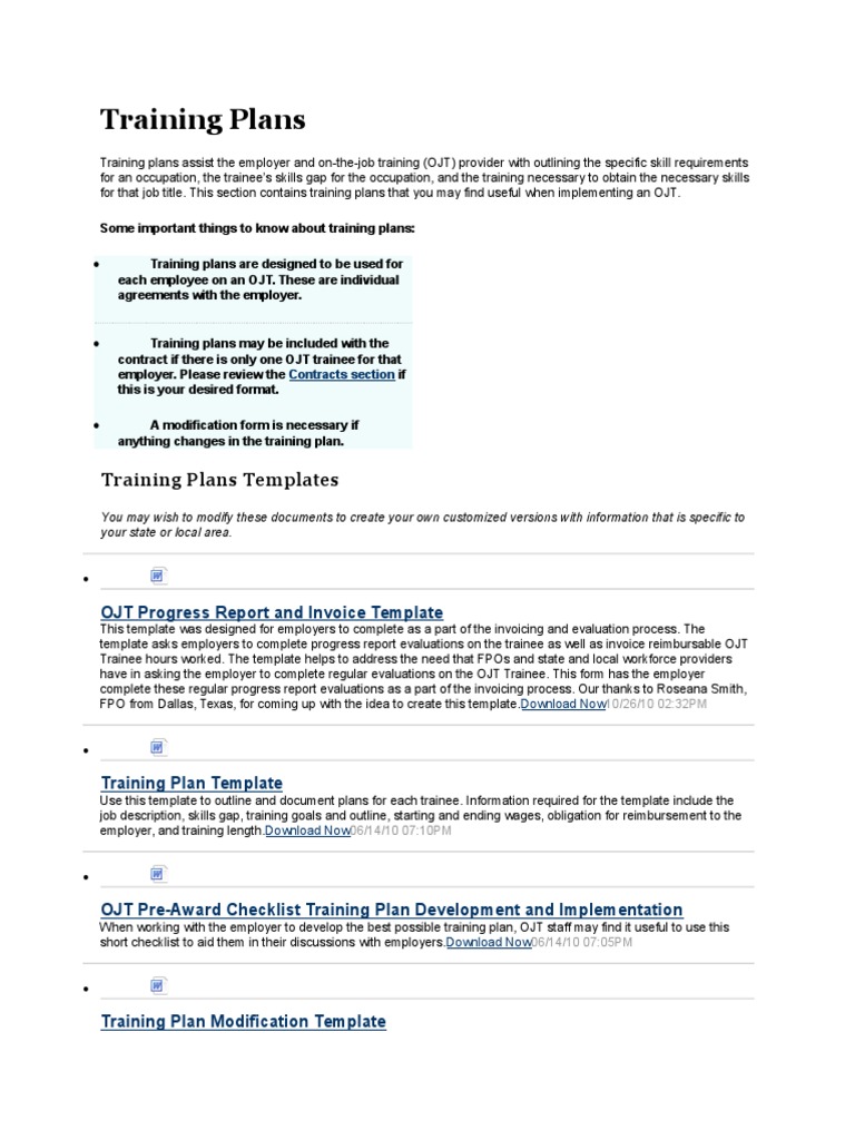 Training Plans | Workforce Development | Employment