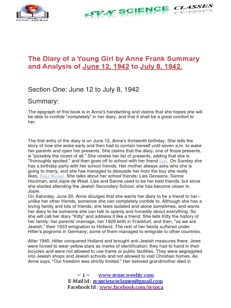 The Diary of A Young Girl by Anne Frank Summary and Analysis of June 12 ...