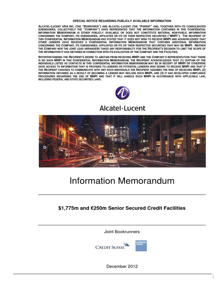 Alcatel Lucent Information Memorandum | PDF