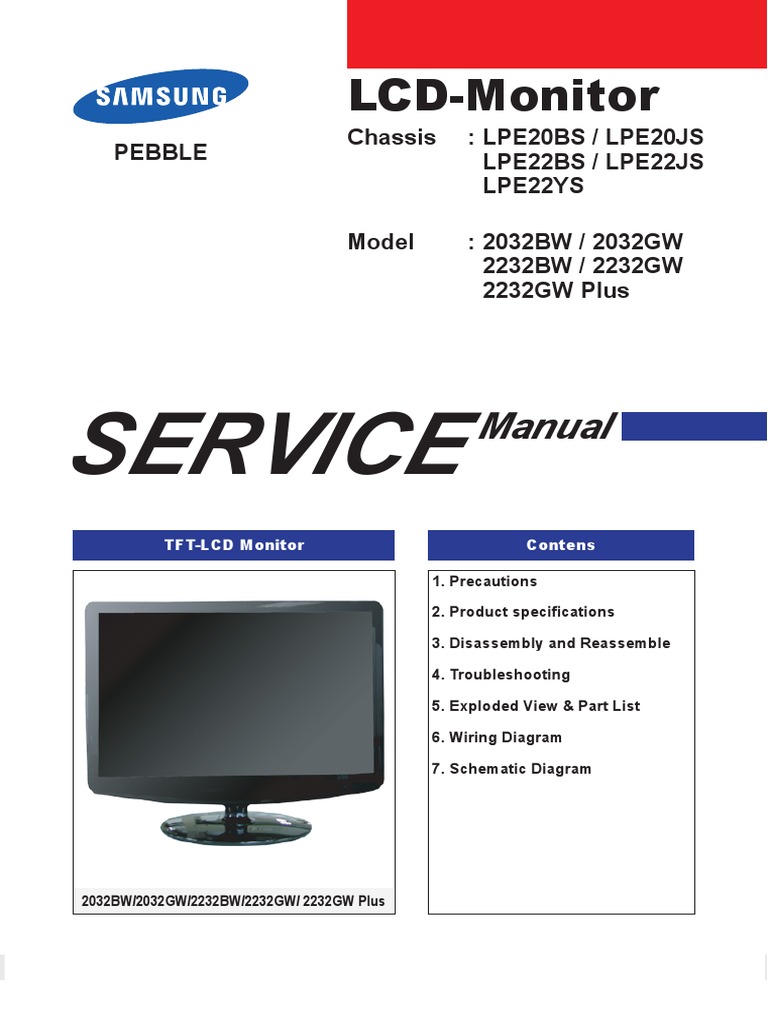 Samsung LCD Monitor 2032BW 2232BW 2232GW Plus Parts and Service Manual ...
