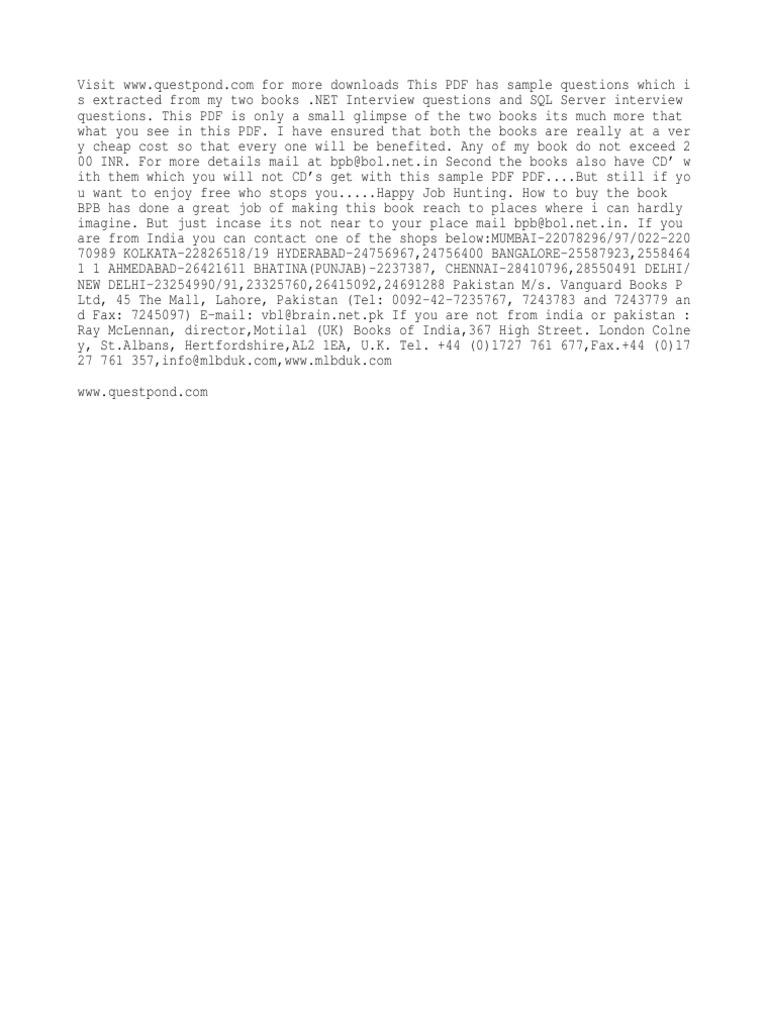 Net Interview Questions | PDF | Component Object Model | Class (Computer Programming)