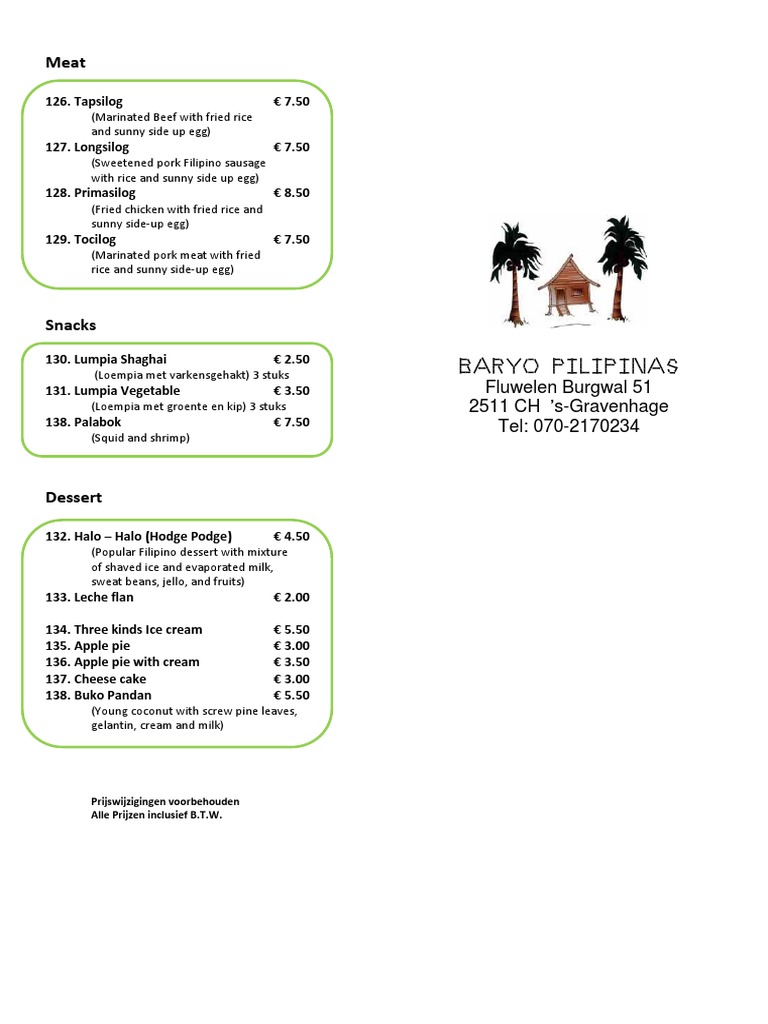 Baryo Pilipinas Menu | Philippine Cuisine | Eating Behaviors Of Humans