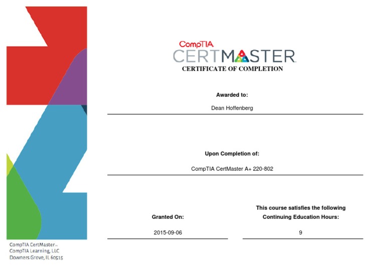 Comptia A Certmaster Completion Certificate Pdf