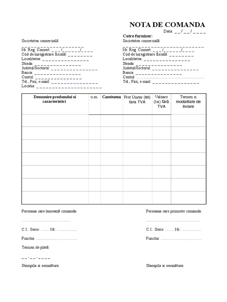 Nota de Comanda - Model | PDF