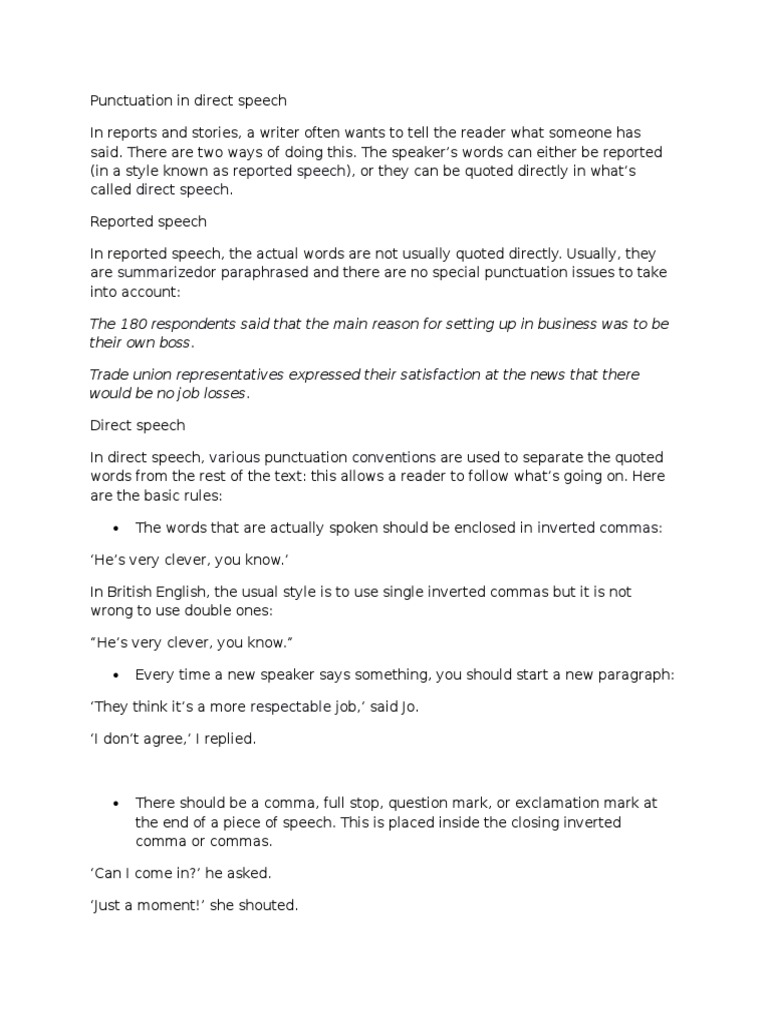 Direct Speech Punctuation Rules | PDF