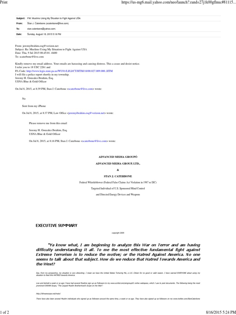 Jeremy H Gonzalez Ibrahim Email Cease Desist July 9, 2015 | PDF | Pro ...
