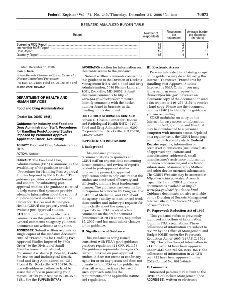Notice Reports And Guidance Documents Availability Etc Post