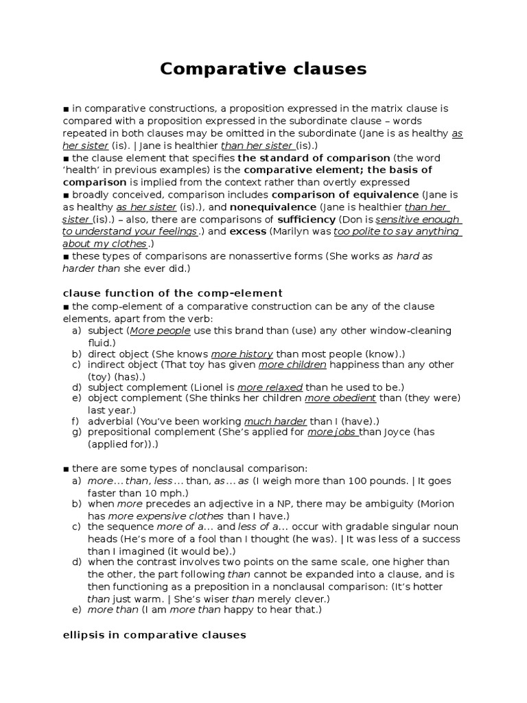 Comparative Clauses | Clause | Ellipsis