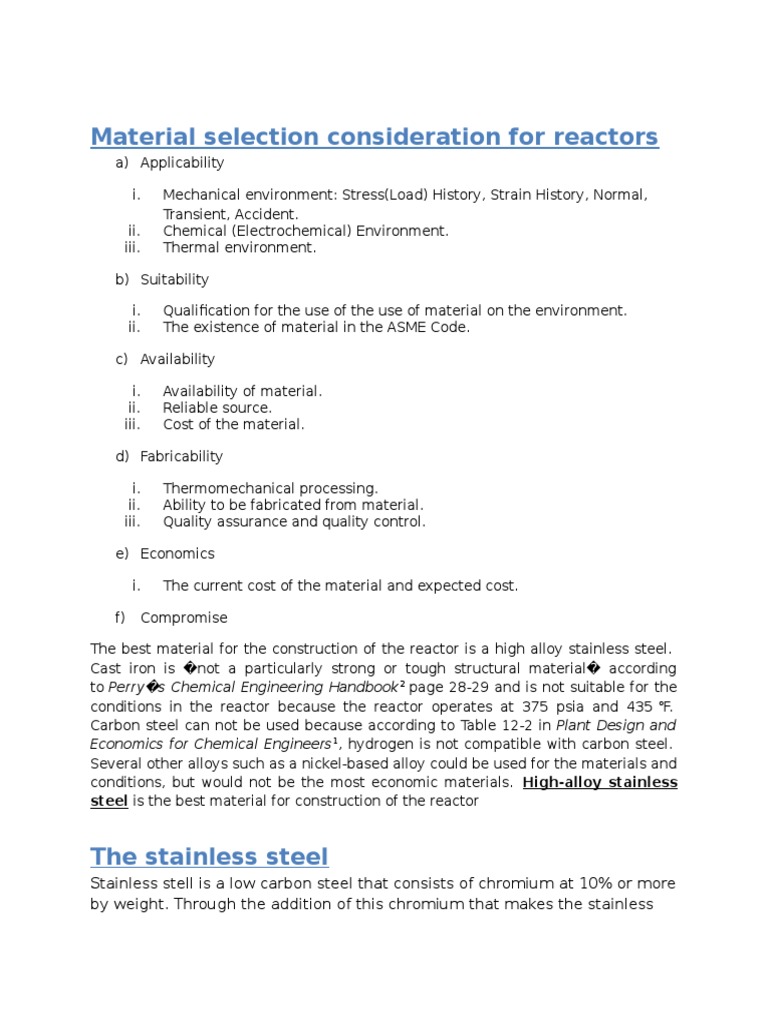 Material Selection Consideration For Reactors | PDF | Cast Iron ...