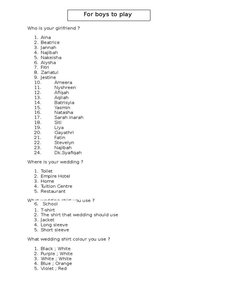 Wedding Preferences and Choices Survey | PDF