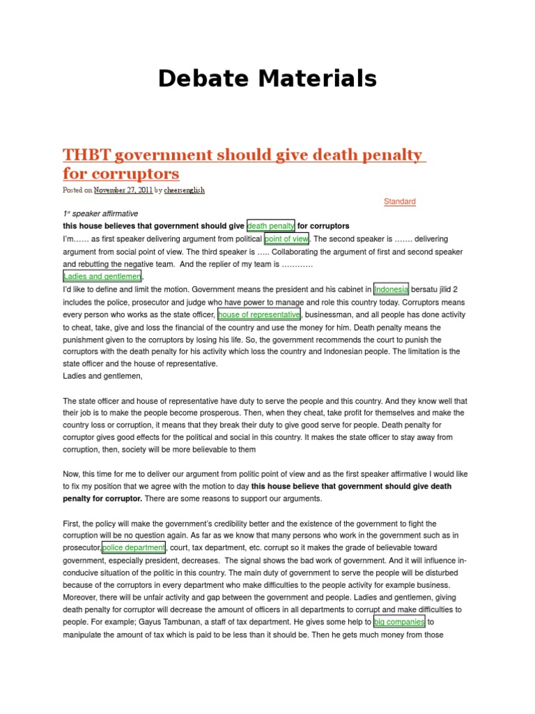 Debate Materials - Death Penalty For Corruptors | PDF | Capital ...