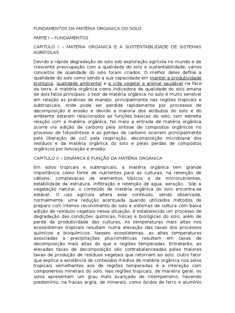 Fundamentos Da Matéria Organica Do Solo Pdf Matéria Orgânica