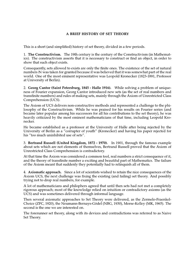 A History of Set Theory | PDF | Axiom | Metalogic