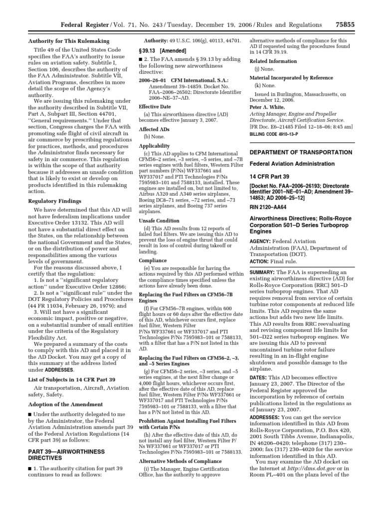 FAA Airworthiness Directive Update | PDF | Federal Aviation ...