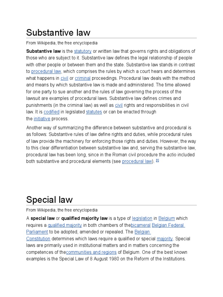 Substantive Law, Special & Procedural Law | PDF | Procedural Law ...