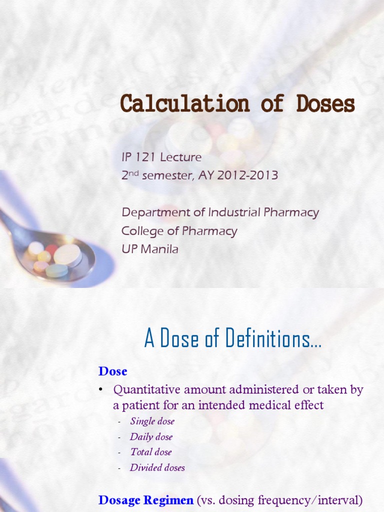 IP121lec - Topic 3 - Calculation of Doses PDF | PDF | Intravenous ...
