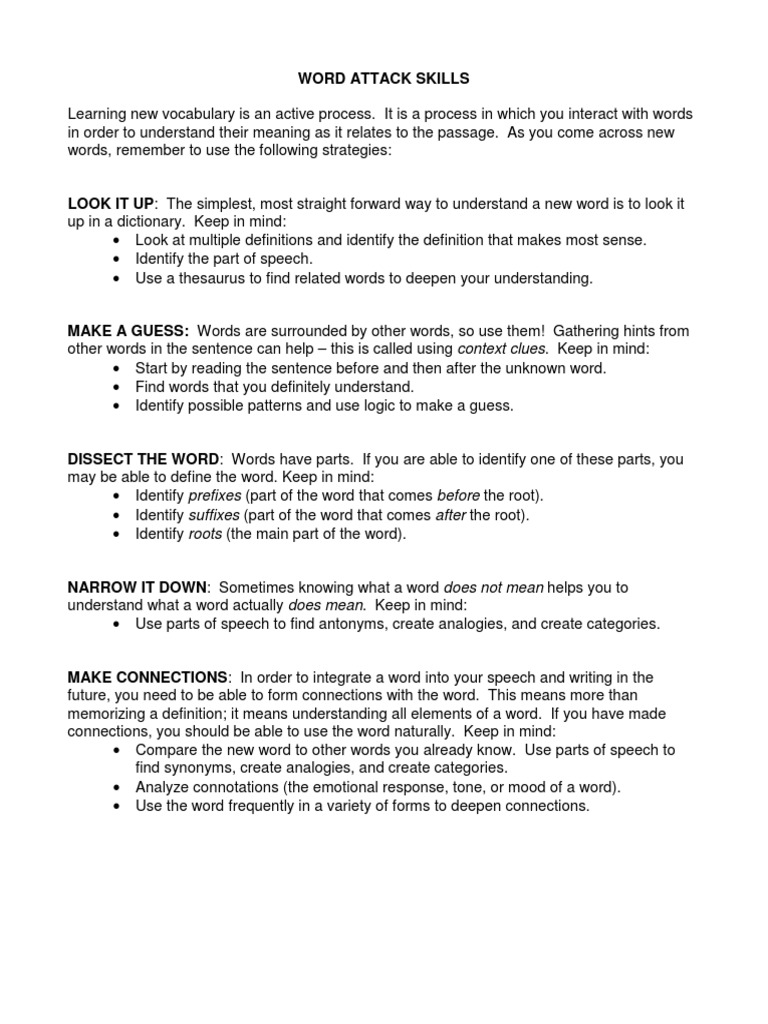 Word Attack Skills | PDF | Career & Growth