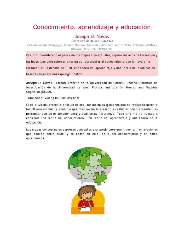 Novak J D Conocimiento Aprendizaje Y Educación Descargar Gratis